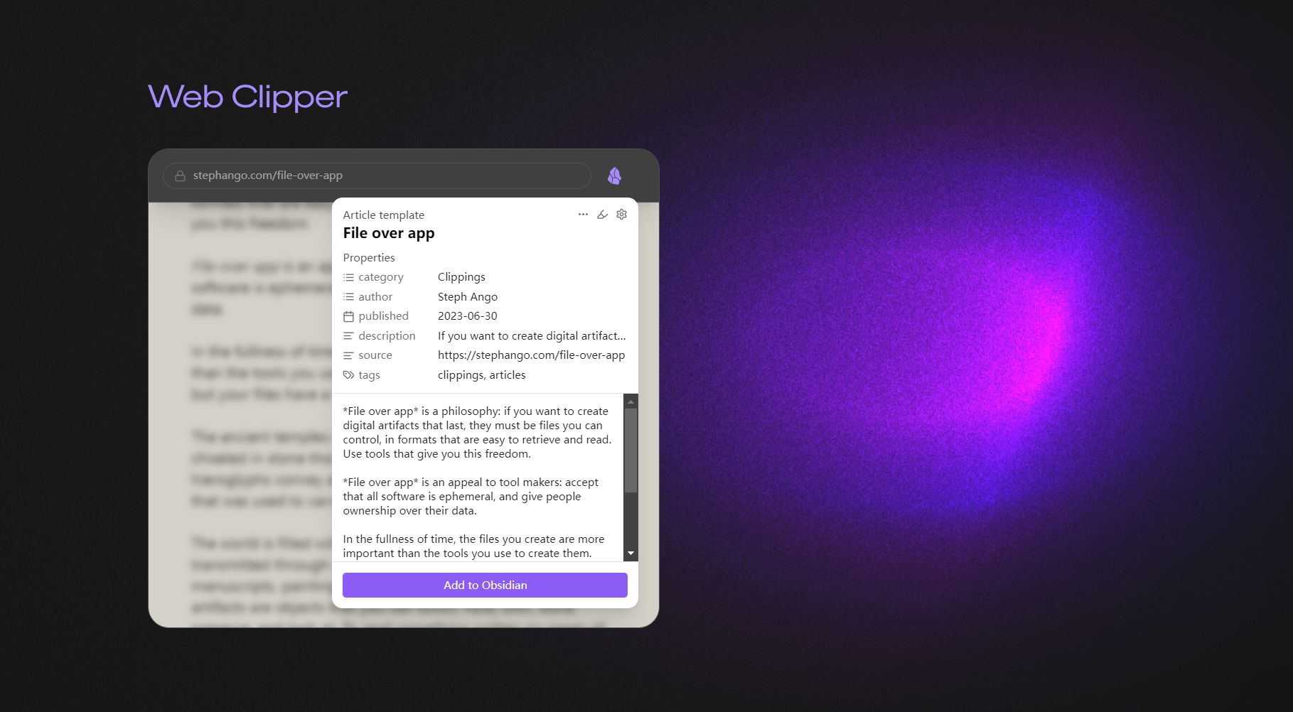 Obsidian 推出官方剪藏工具，Web Clipper 相关功能前瞻 | #UNTAG